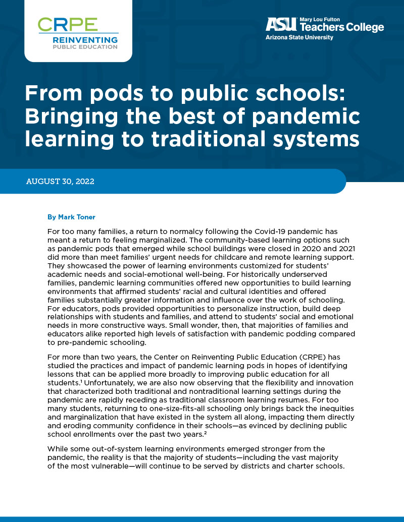 From pods to public schools: Bringing the best of pandemic learning to ...